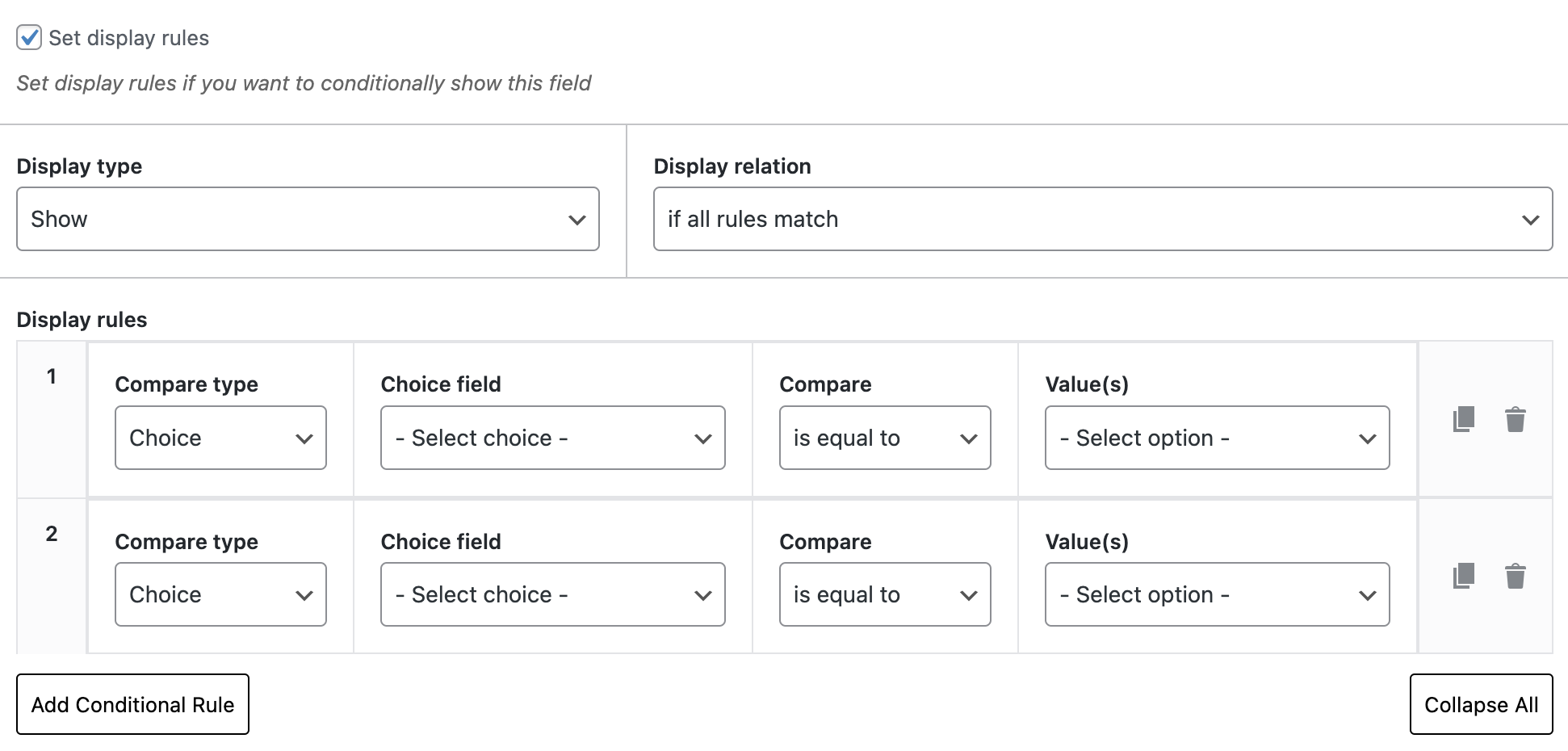 Conditional display | WCB